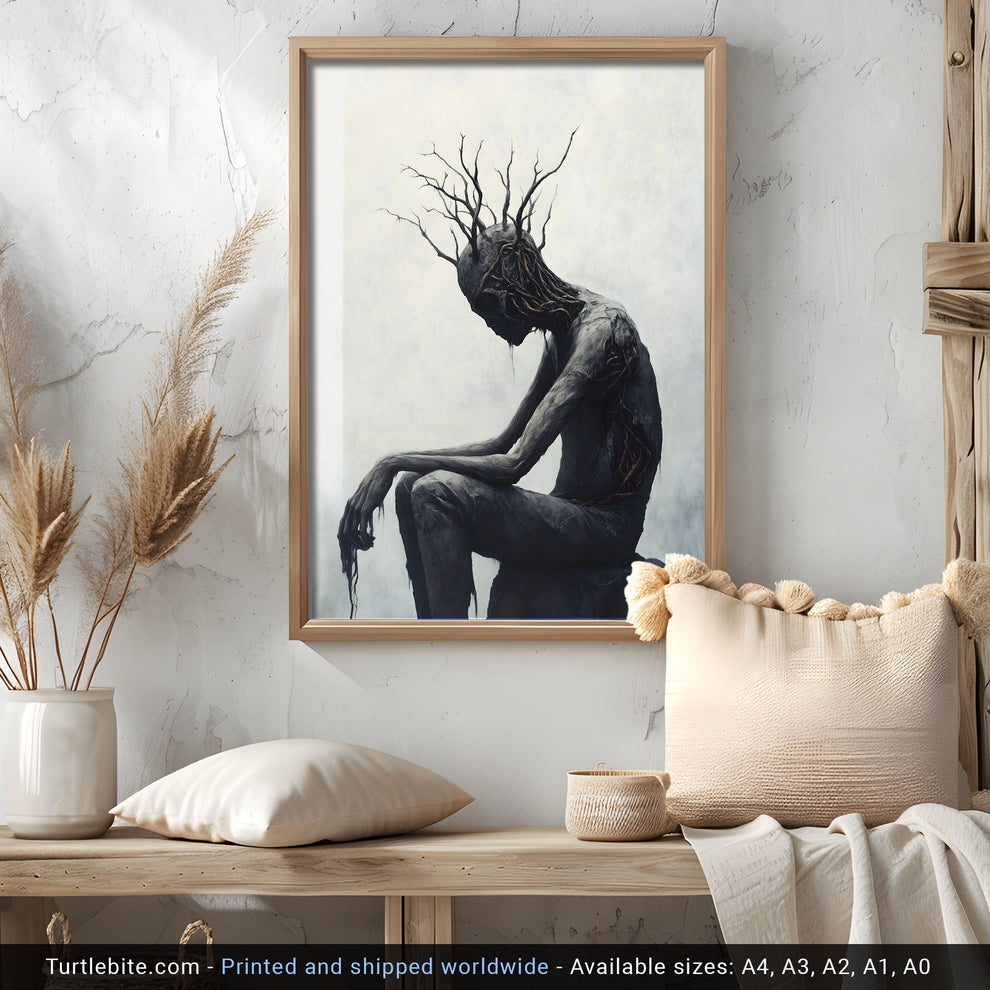 Creepy Sitting Tree Man Oil Painting Poster | Mysterious Painting ...