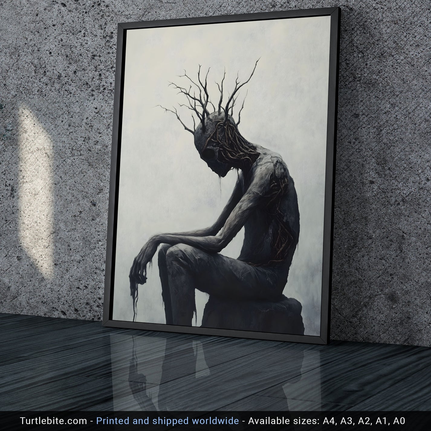 Creepy Sitting Tree Man Oil Painting Poster | Mysterious Painting ...