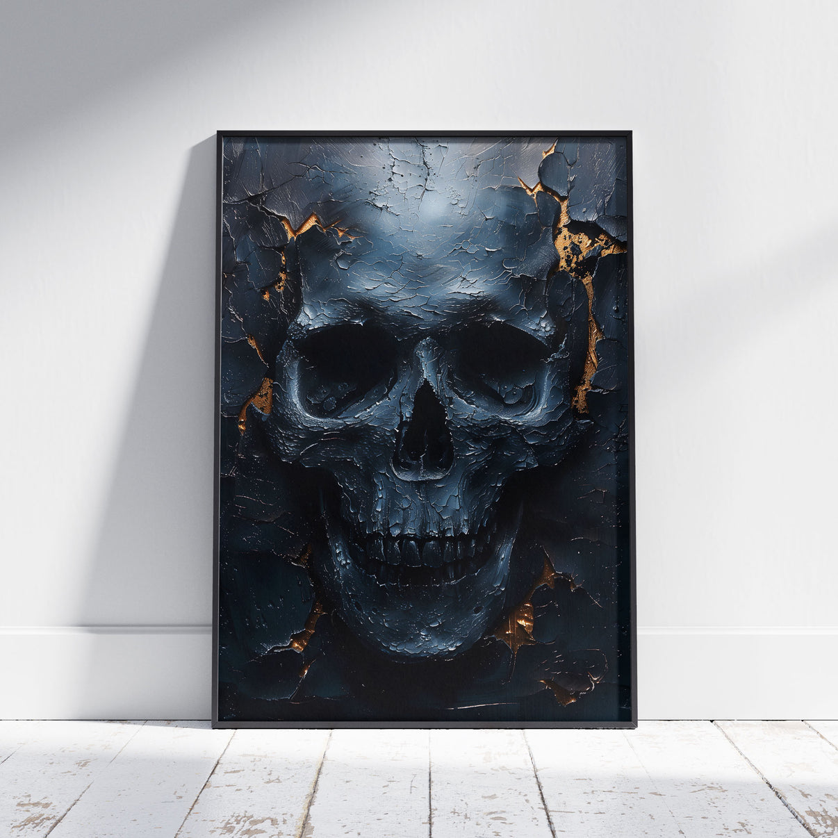 Eerie Dark Blue Skull Painting - Haunting Wall Art - Creepy Home Decor ...