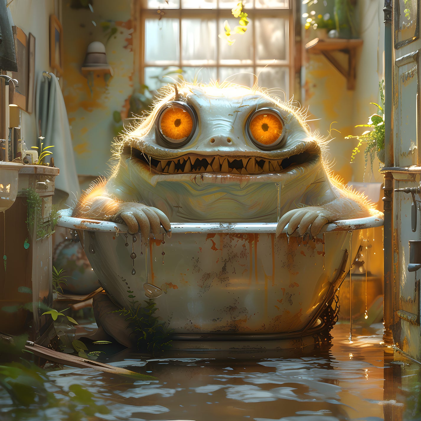 Creepy Monster Having a Morning Bath in a Lost Place – Turtlebite Design