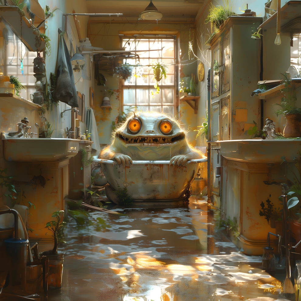 Creepy Monster Having a Morning Bath in a Lost Place – Turtlebite Design