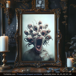 Fierce Multi-Headed Monster Print - Creepy Dark Art Poster - Extra Lar ...