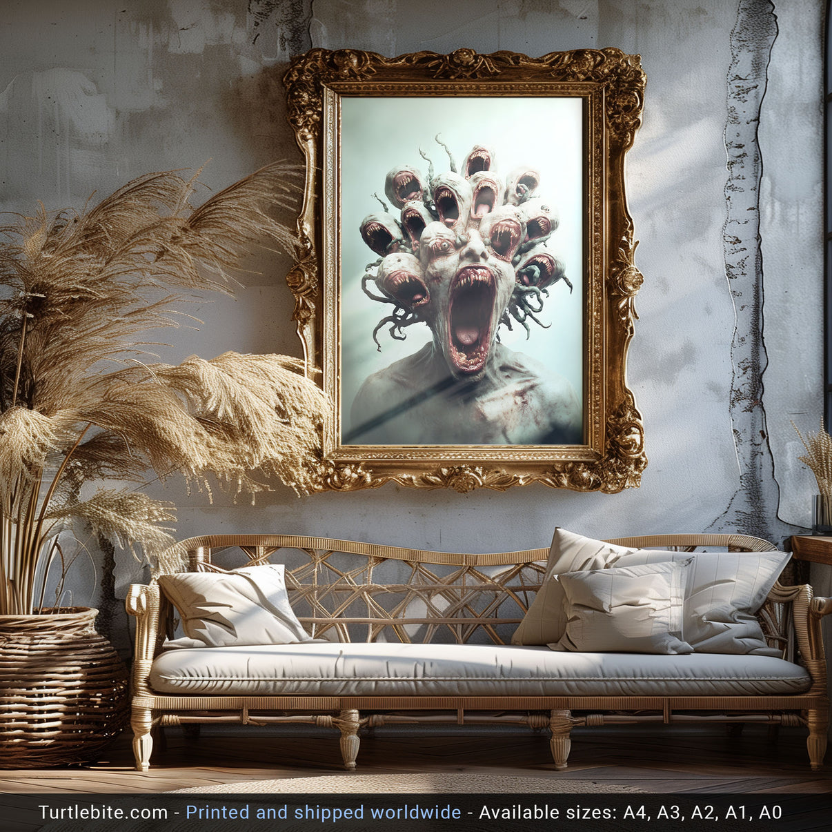 Fierce Multi-Headed Monster Print - Creepy Dark Art Poster - Extra Lar ...