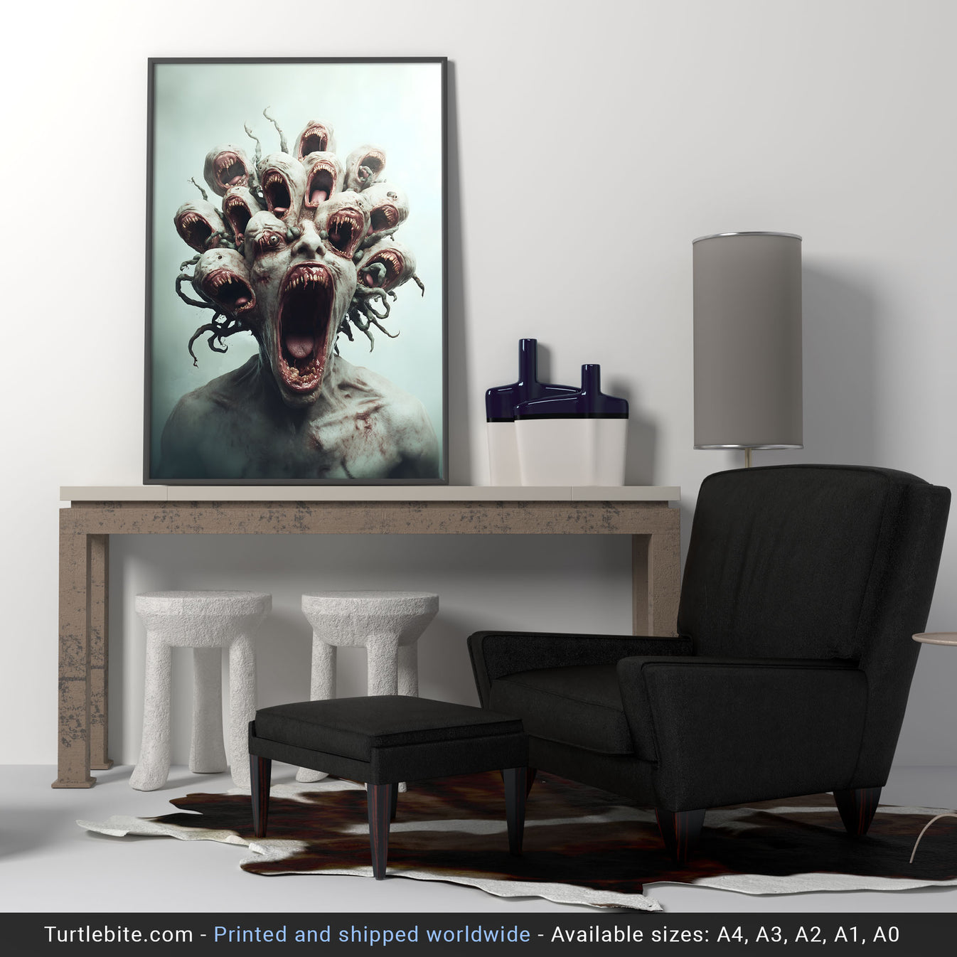 Fierce Multi-Headed Monster Print - Creepy Dark Art Poster - Extra Lar ...