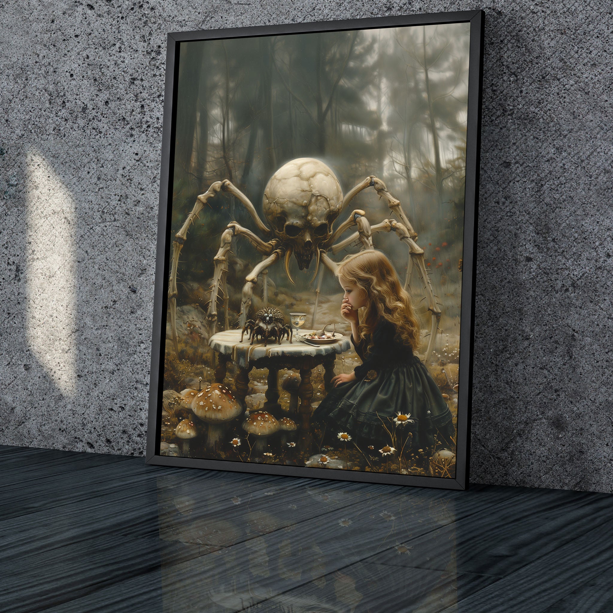 Macabre Poster of Little Girl having Dinner with Skeletal Spider ...